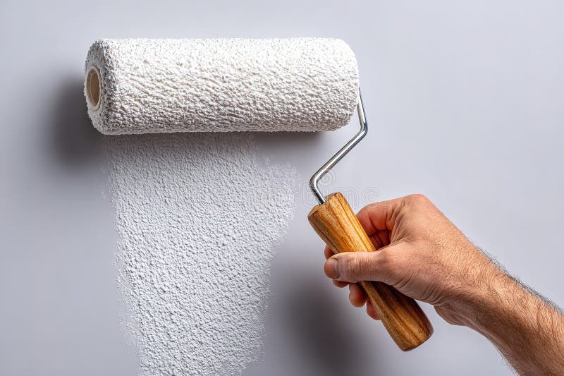 Hand Rolling White Paint on a Smooth Wall during a Home Renovation ...