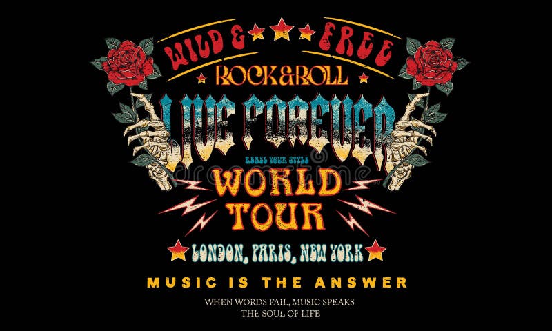 Hand with Rose. Rock and Roll Vector T-shirt Design Stock Vector ...