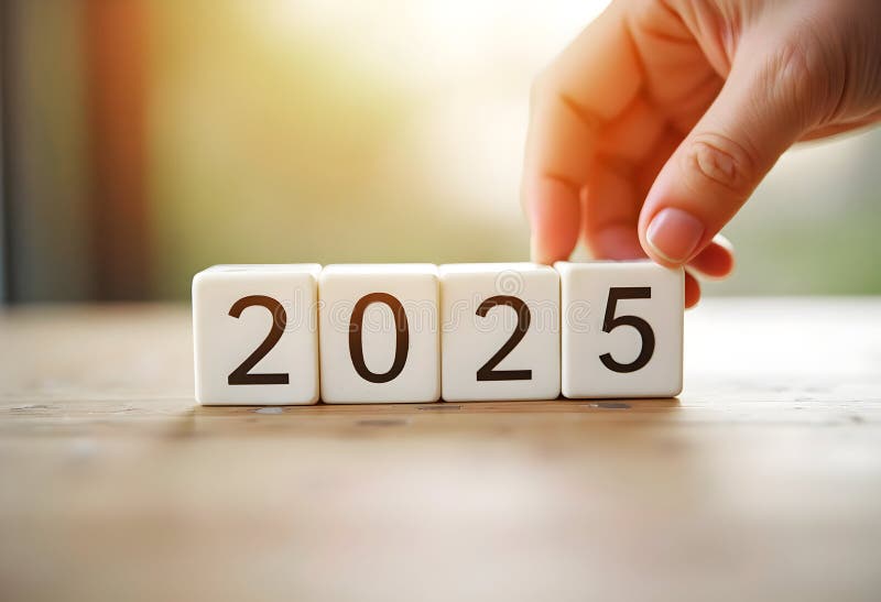 Hand Rotating Block To Transition Year from 2024 To 2025 Stock ...
