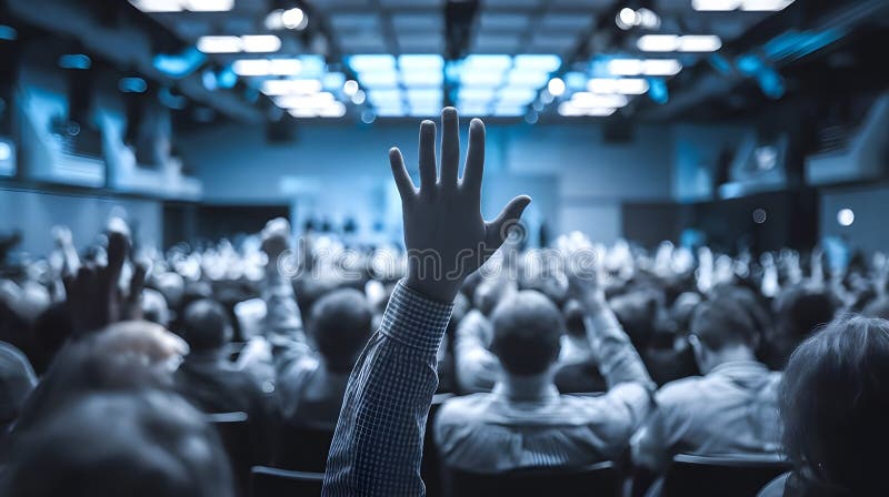 Hand Rsed in Audience during Conference or Lecture Stock Illustration ...