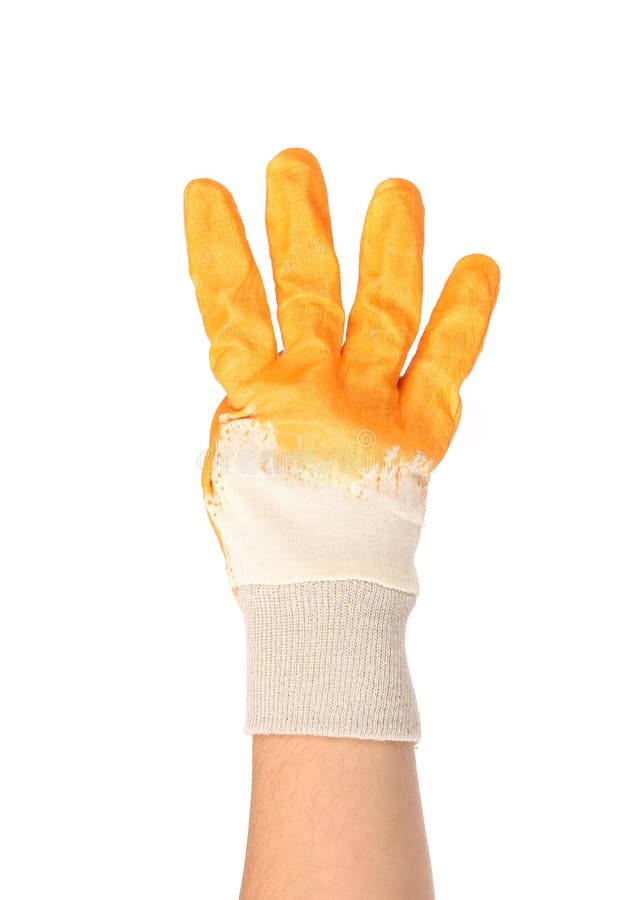 Hand in Rubber Glove Shows Four. Stock Image - Image of male, black ...