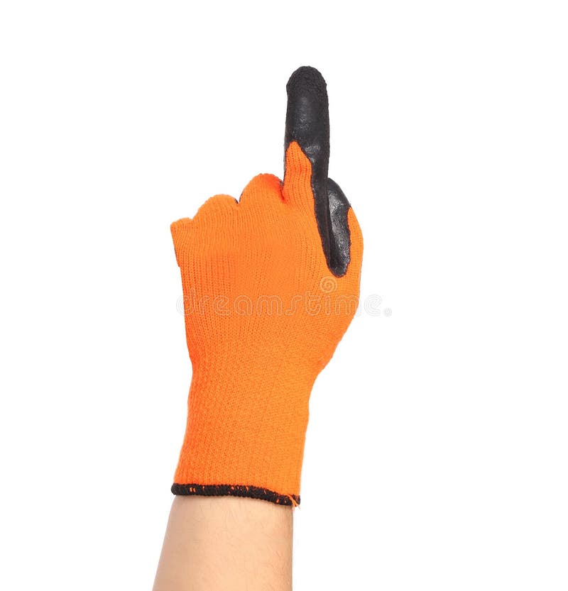 Hand in Rubber Glove Shows One. Stock Image - Image of orange, safety ...