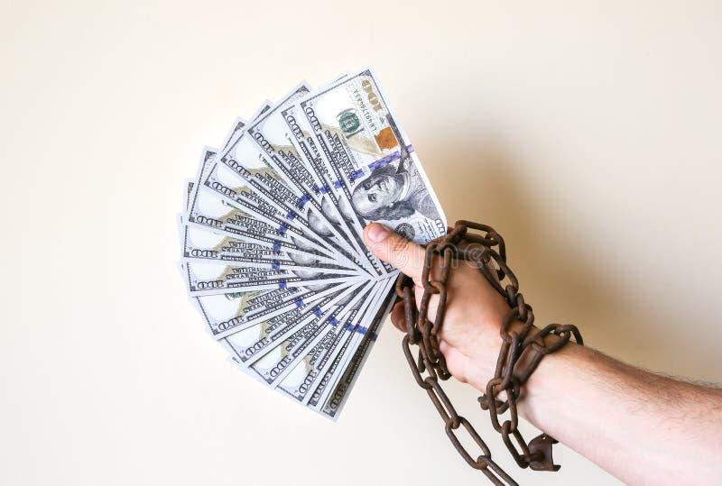 Hand with a Rusty Chain on it. Man is Holding Criminal Money from Bribe ...