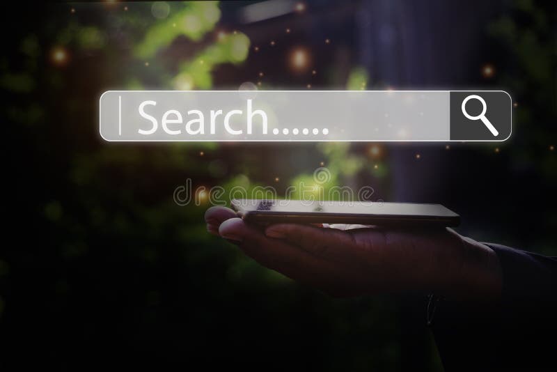 Hand `s Man and Searching Browsing Data on the Internet Online. Stock ...