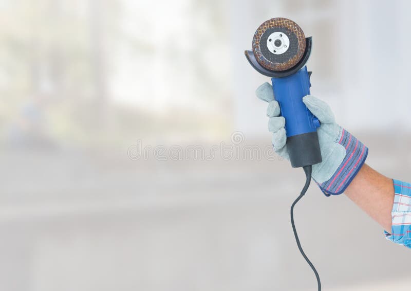Hand with Sander Tool Machine on Building Site Stock Photo - Image of ...