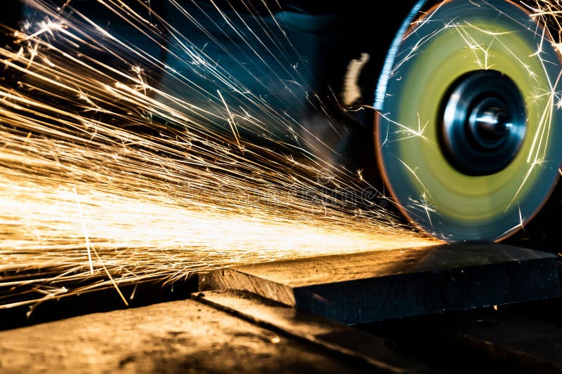 Hand Sander at Work, Sparks from the Cutting Wheel Stock Image - Image ...