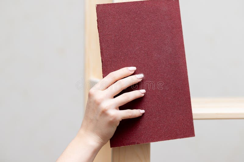 Hand Sanding Wood with Sandpaper Stock Photo - Image of timber ...
