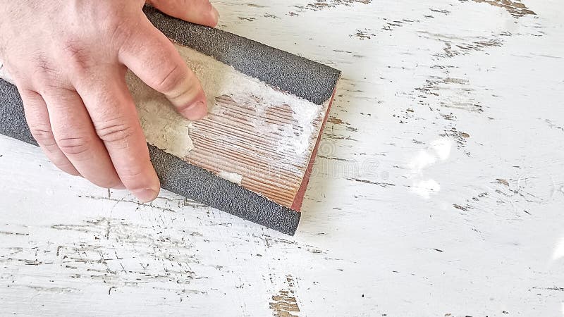 Hand Sanding Wood, Top View. Stock Image - Image of treatment ...