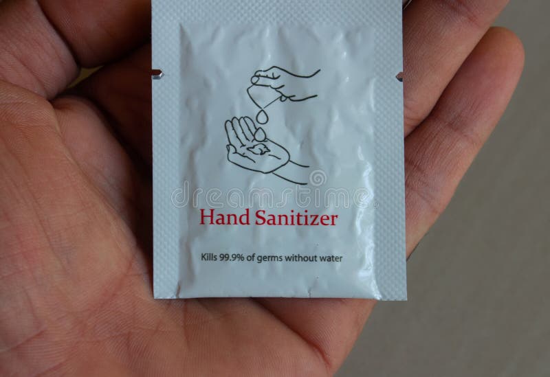 Hand Sanitizer Sachet Holding in Hand Stock Photo - Image of view ...