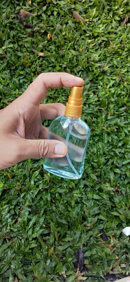 Hand Sanitizer Spray, Beautiful Green Grass Background Stock Image ...
