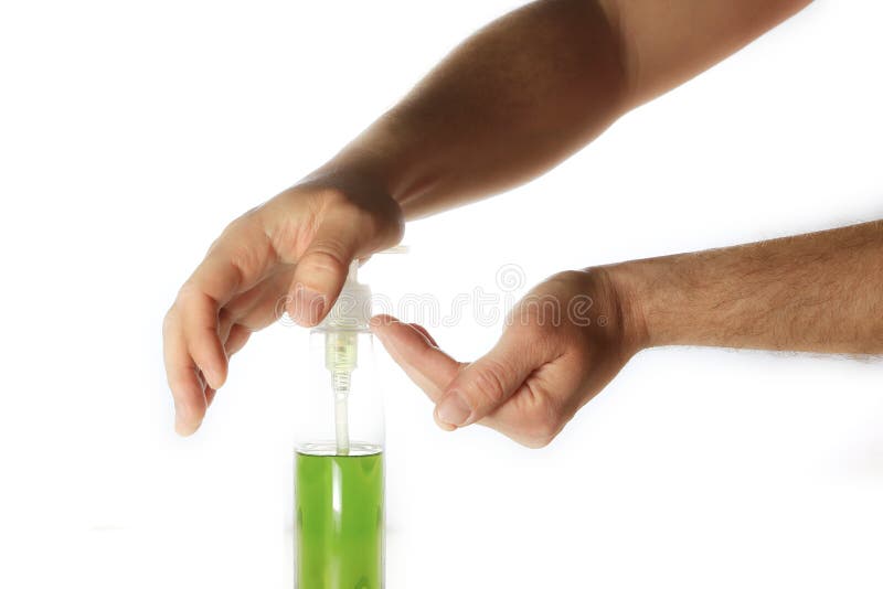 Hand Sanitizing on White Background Stock Photo - Image of covid19 ...