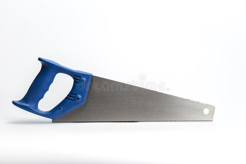 Hand Saw with Blue Handle Isolated Background. Stock Image - Image of ...