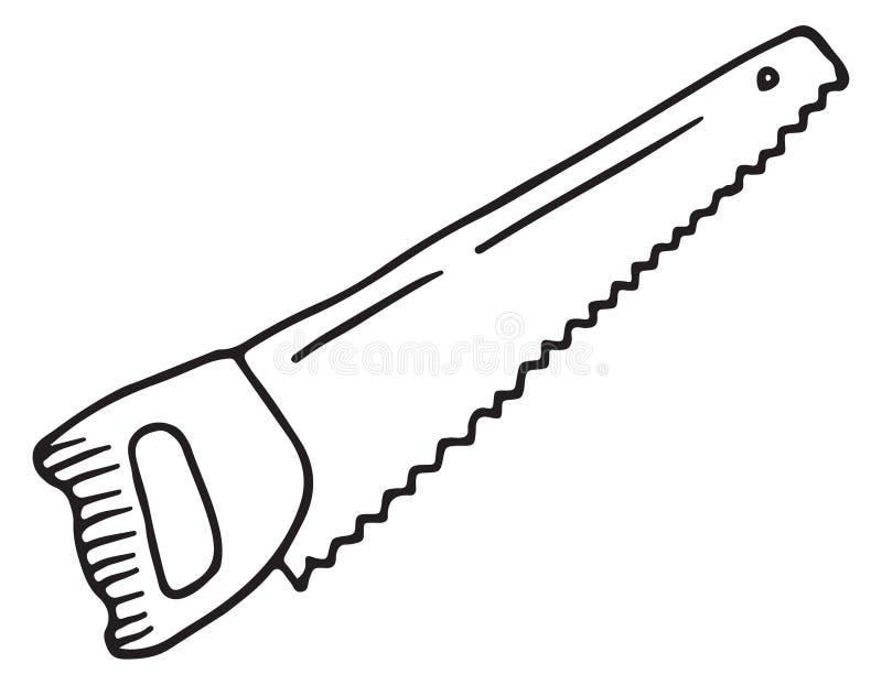 Hand Saw Doodle. Wood Cutting Tool Drawing Stock Vector - Illustration ...
