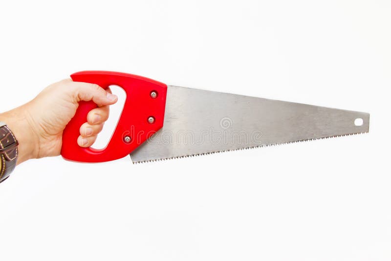 Red Hand Saw For Wood And Metal Cutting Stock Photo - Image of build ...