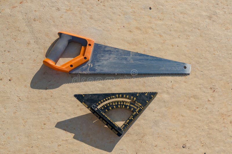 Hand Saw and Square, Construction Tools Background Stock Image - Image ...