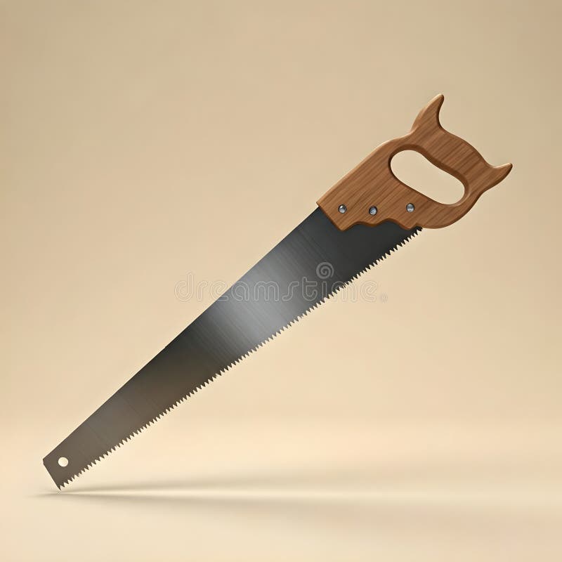 Hand Saw with Wooden Handle Casting a Shadow on a Beige Background ...