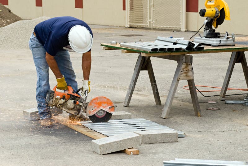 Worker Cutting Metal Studs stock photo. Image of caucasian - 6743512
