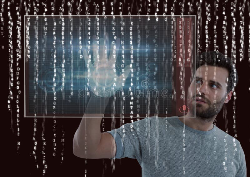 Hand Scan on a Screen and Rain of Binary Code Stock Illustration ...