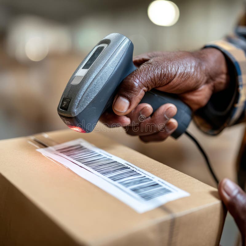 Hand Scanning Barcode on a Package in a Warehouse Setting. Stock Image ...