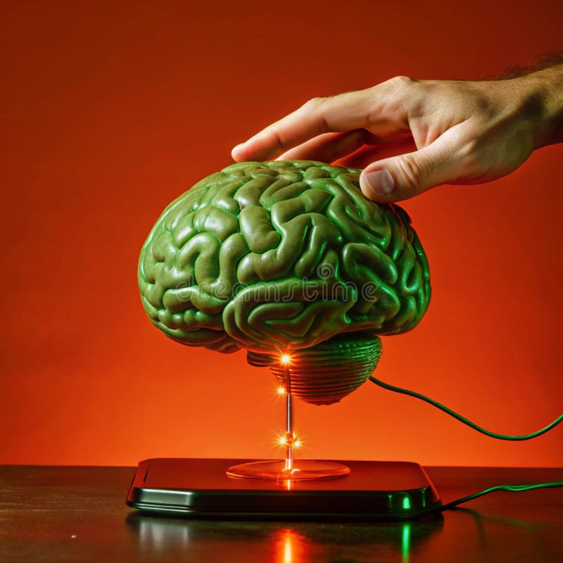 Hand Scanning the Brain with a Futuristic Device Stock Illustration ...