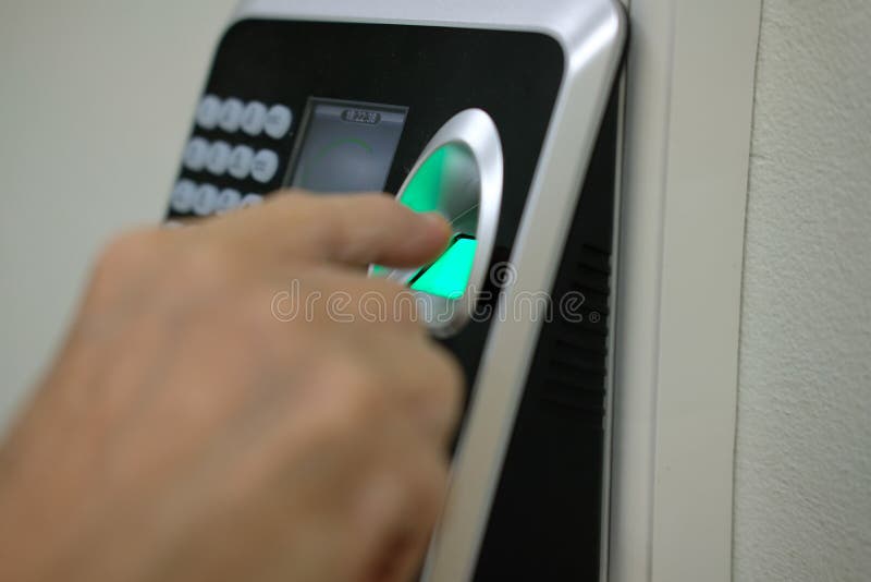Finger on Fingerprint Scanner Device for Access Control Stock Photo ...