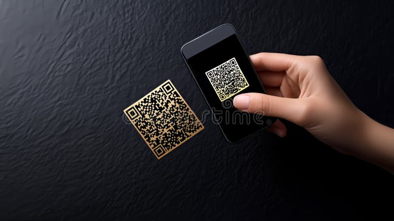 Hand Scanning Golden QR Code with Smartphone Stock Illustration ...