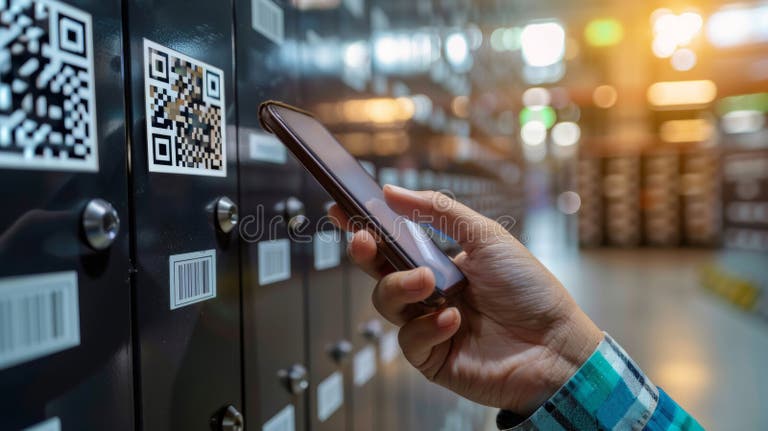 Hand Scanning QR Code with Smartphone in Modern Industrial Setting ...