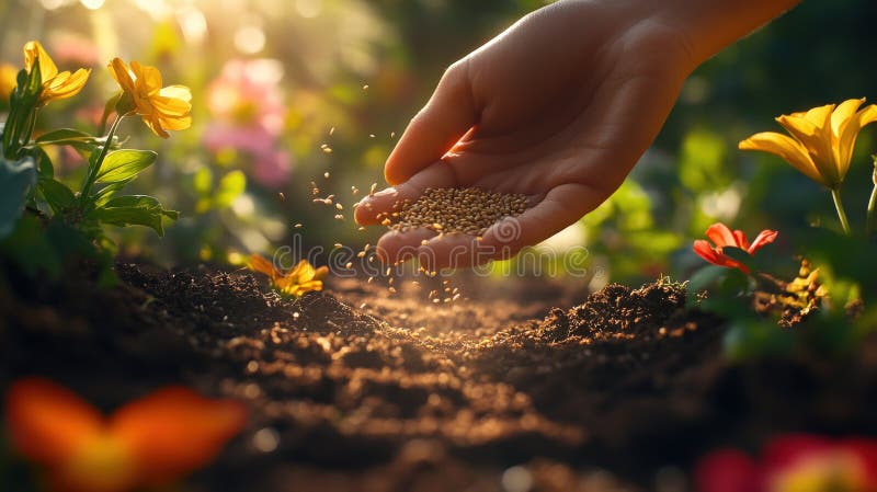 Hand Scattering Seeds into Fertile Soil Stock Illustration ...