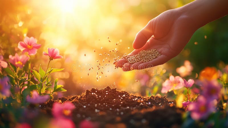 Hand Scattering Seeds in a Garden Stock Illustration - Illustration of ...