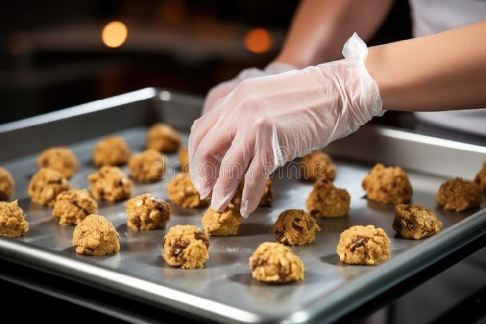 A Hand with a Scoop, Putting Cookie Dough on a Baking Tray Stock Photo ...