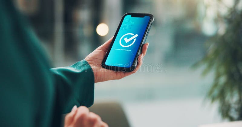 Hand, Screen and Person in Office, Smartphone and Display of Ui, Update ...