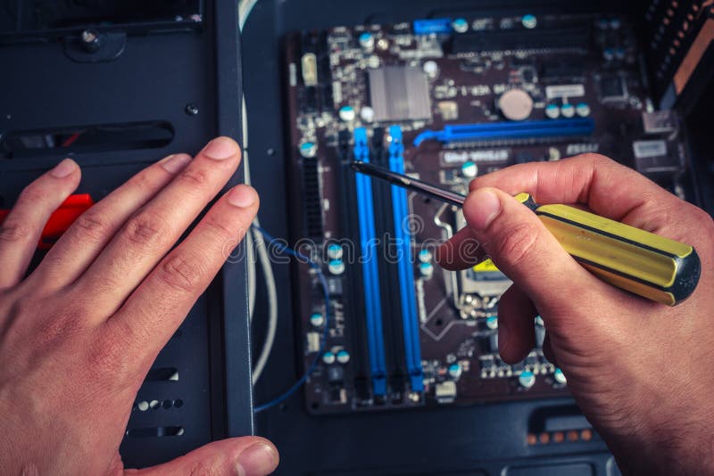 Hand with Screwdriver Installing Computer Stock Image - Image of ...