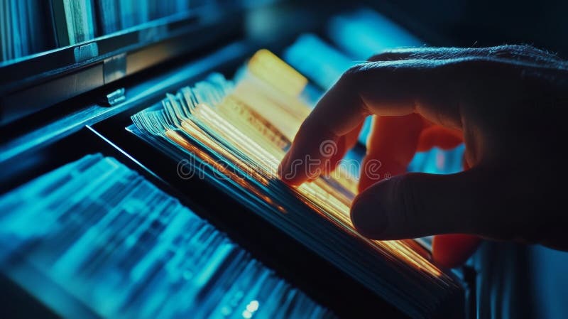 Hand Scrolling through Digital Records in a Dark Environment Stock ...