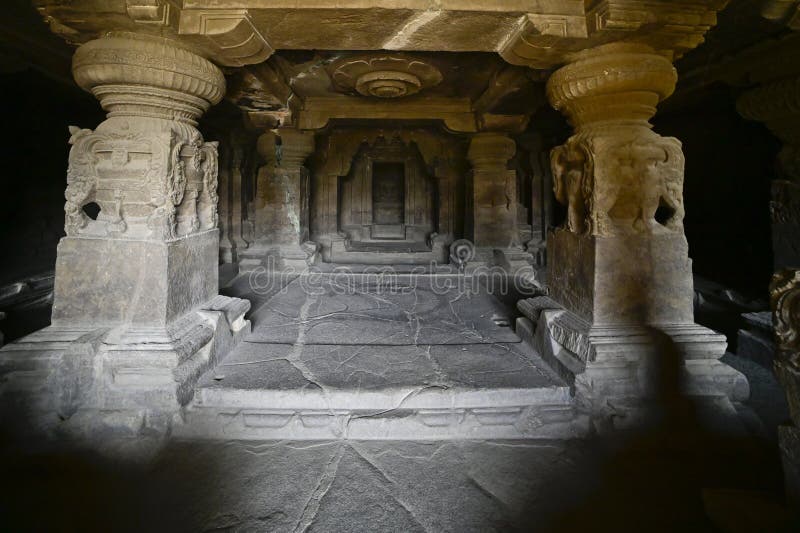 Hand Sculpted Stone Cave Temple at Ellora Cave Complex, India. Stock ...