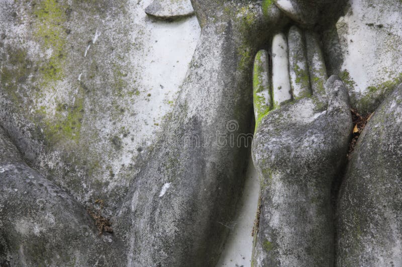 Hand Sculpture. Ancient Worn Statue in Marble with Moss Stock Photo ...