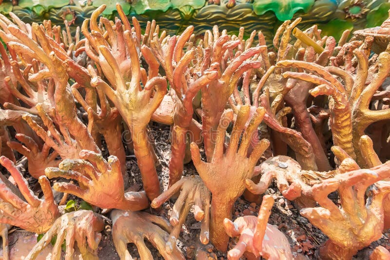Hand Sculpture of the Ghost of Hell. Representing Human Greed in Thai ...