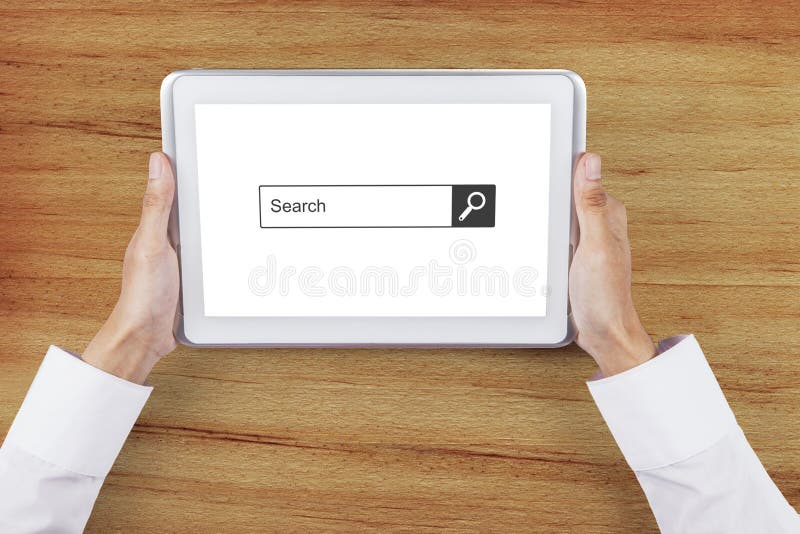 Hand with Search Box on Tablet Screen Stock Image - Image of ...