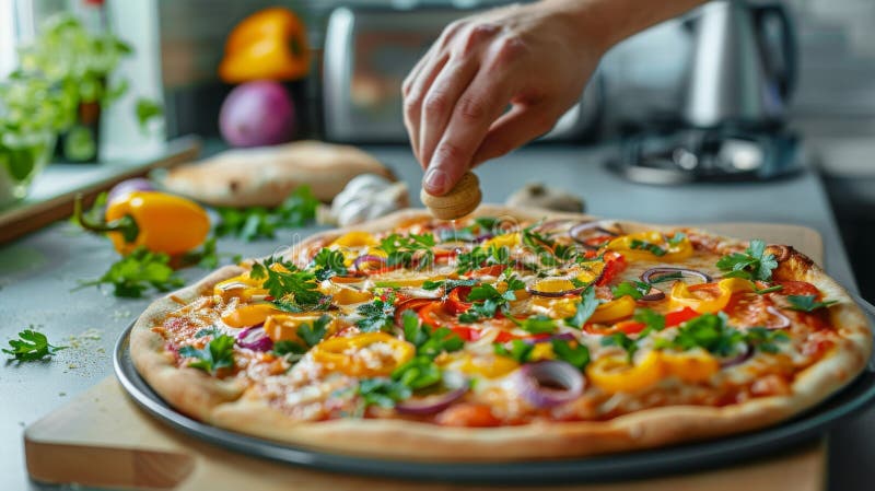 The Hand Seasoning Pizza.AI Generated Image Stock Photo - Image of ...