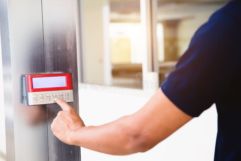 Hand Security Man Putt ID Button on Access Control System for Identity ...