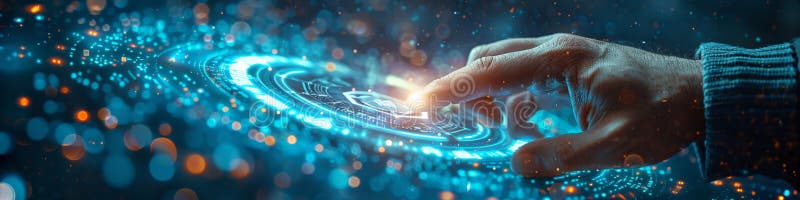 In a Futuristic Setup, a Hand is Seen Interacting with a Holographic ...