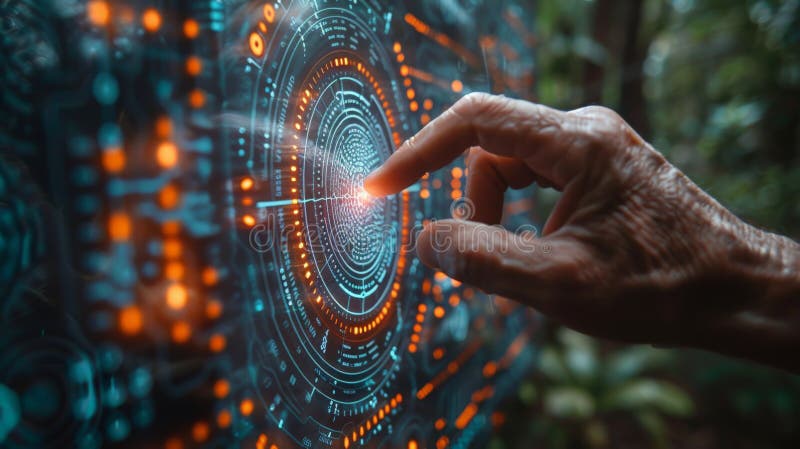 A Hand is Pressing a Button on a Modern Touchscreen Stock Illustration ...