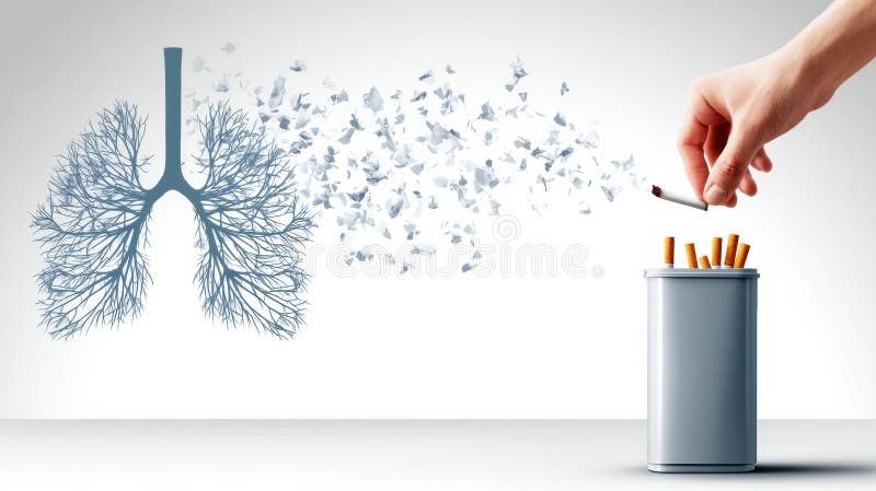 Hand Discarding Cigarette into Trash Bin Designed Like a Human Lung ...
