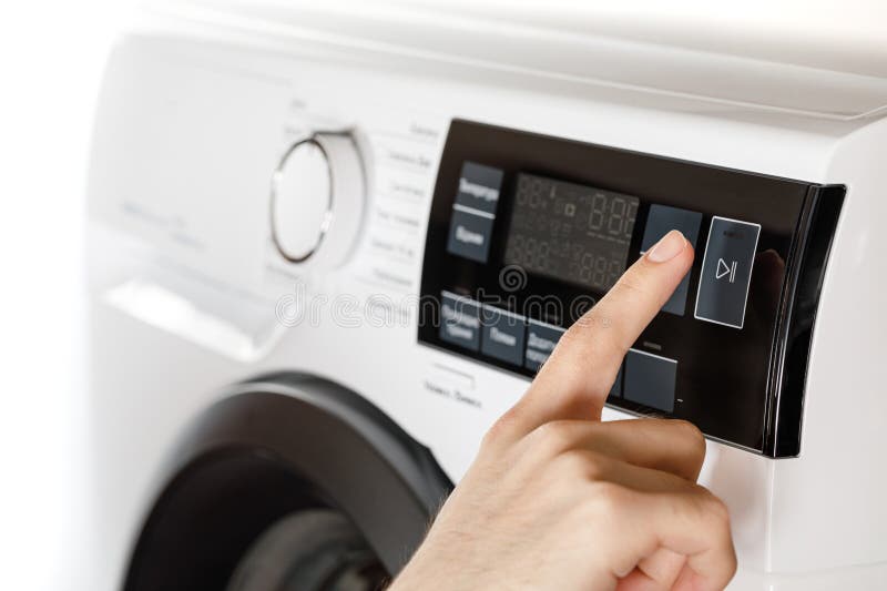 The Hand Select Settings for Laundry on Modern Digital Display. Close ...