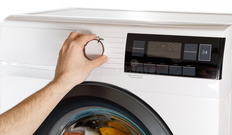 The Hand Select Settings for Laundry on Modern Digital Display. Close ...