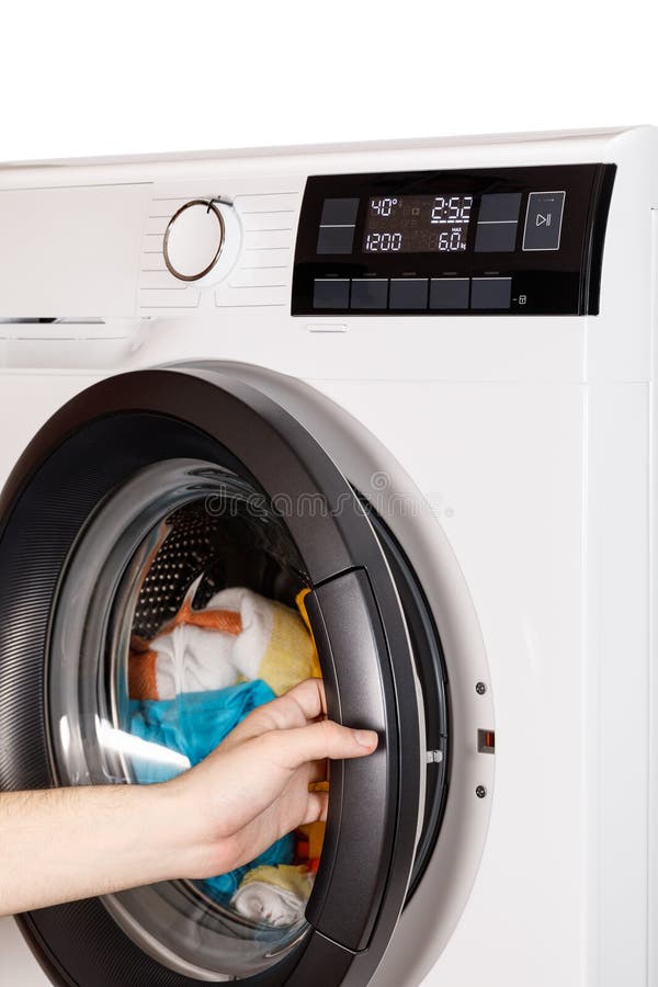 The Hand Select Settings for Laundry on Modern Digital Display. Close ...