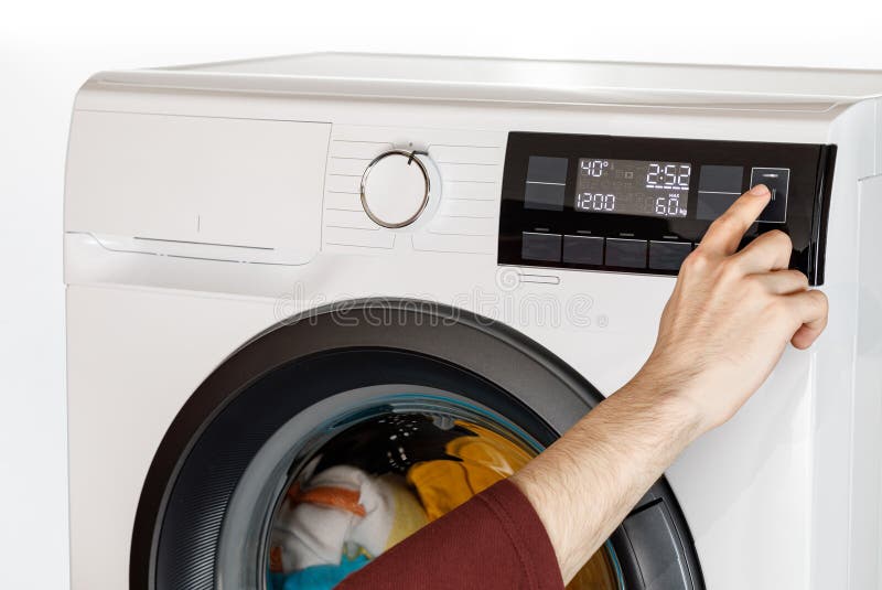 The Hand Select Settings for Laundry on Modern Digital Display. Close ...