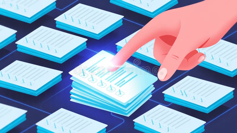 Hand Selecting a Checked Item from a Stack of Documents Stock ...