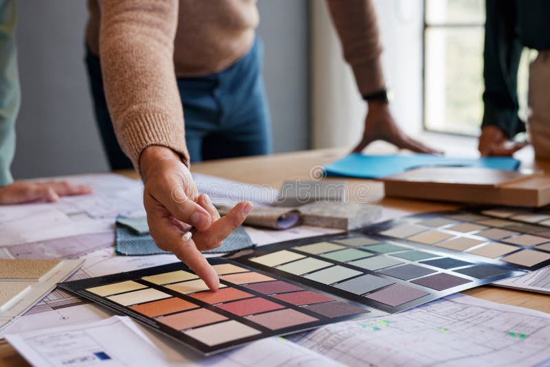 Close Up of Architect S Hand Pointing Color Palette during Meeting ...