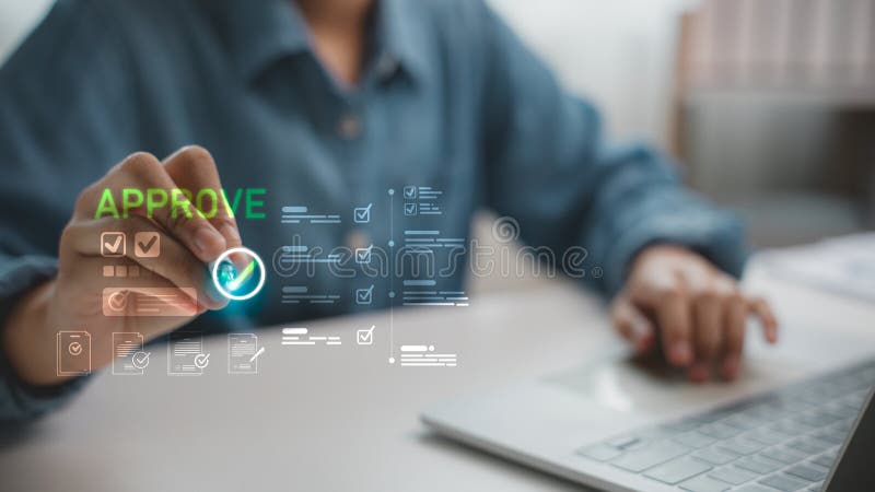 Hand Selecting Digital Approval Check Mark with Checklist and Document ...