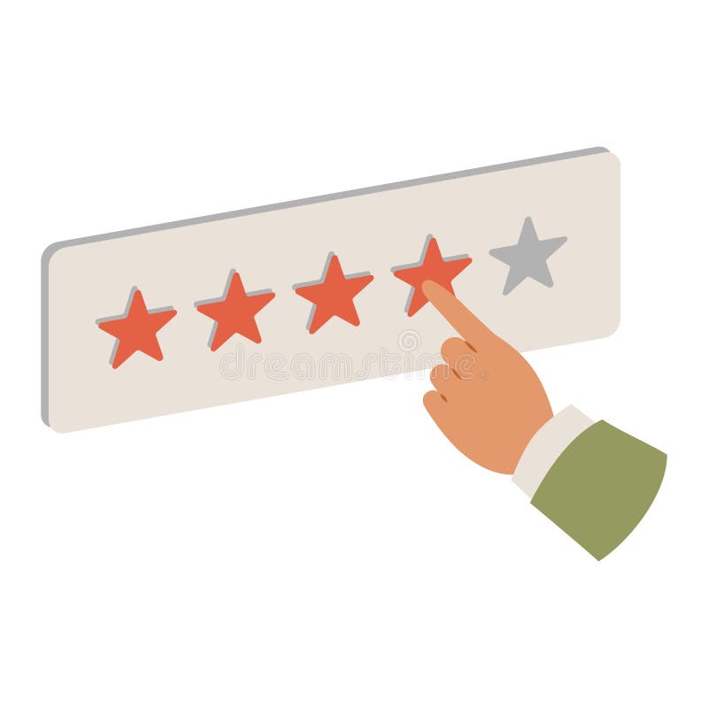 Hand Selecting Four Star Rating in Flat Vector Illustration Symbolizing ...